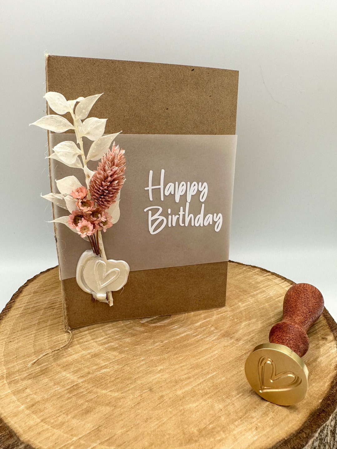Card With Dried Flowers Kraft Paper Card Gift Card Birthday Card Heart ...