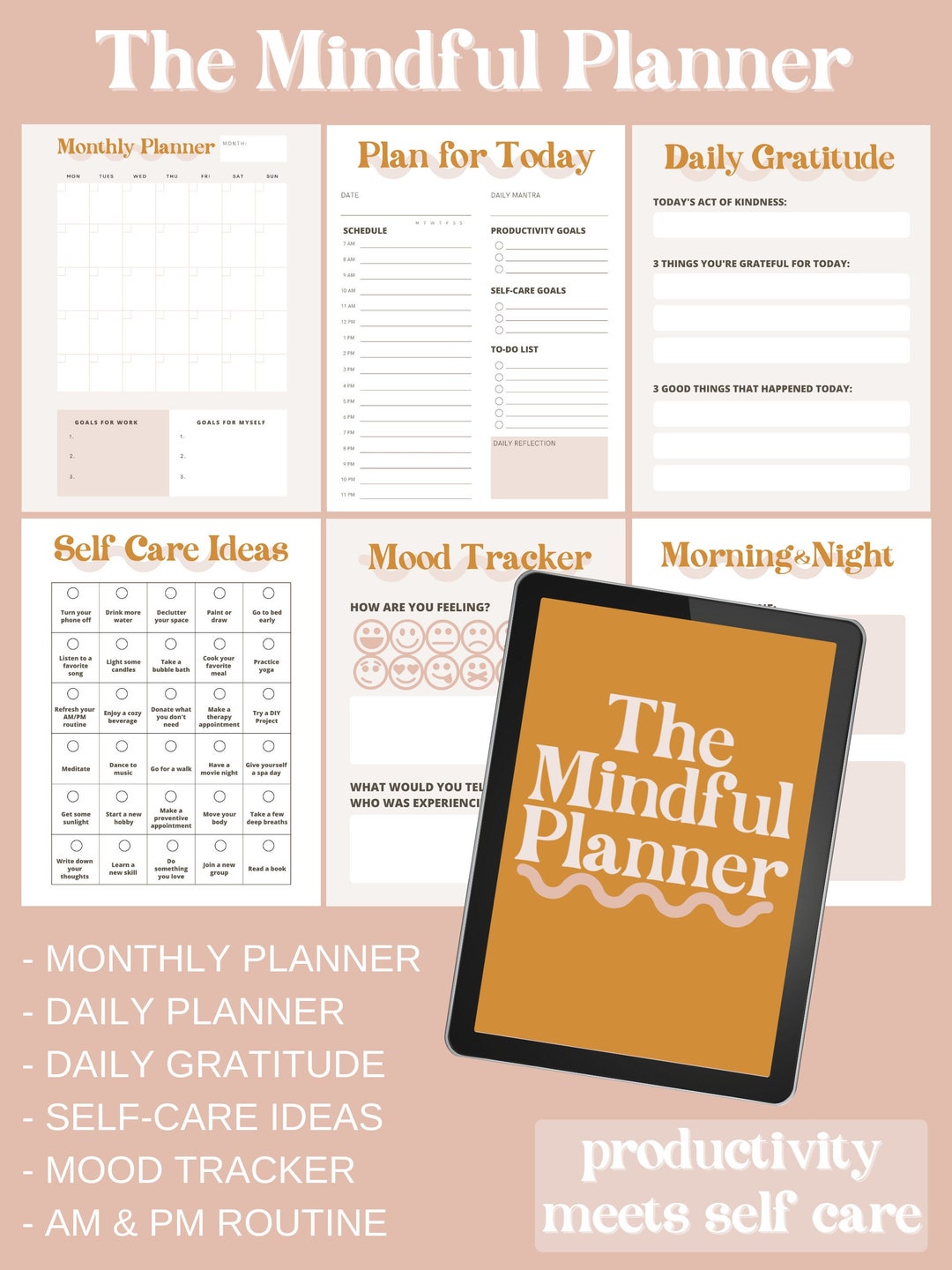 The Mindful Planner Productivity Meets Self-care DIGITAL Monthly, Daily ...