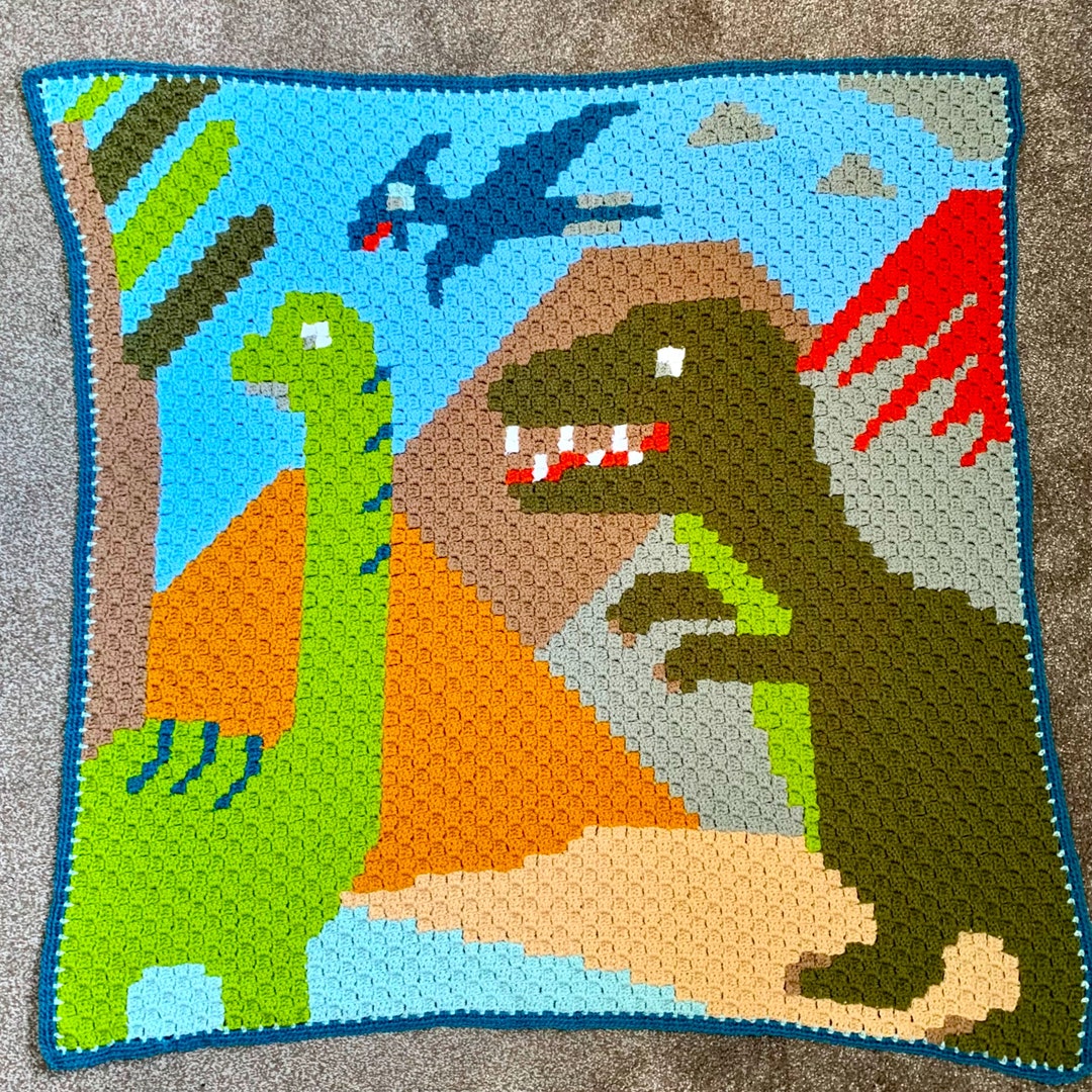 Dinosaur Crochet Blanket. PDF Crochet Pattern. C2c Dinosaur Blanket ...