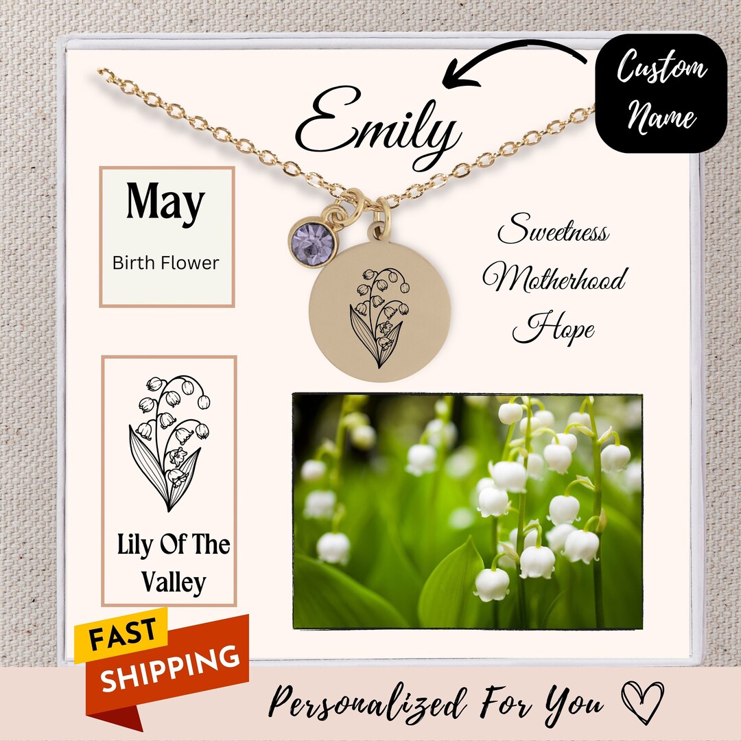 May Birth Flower Necklace Birth Month Necklace Personalized May ...
