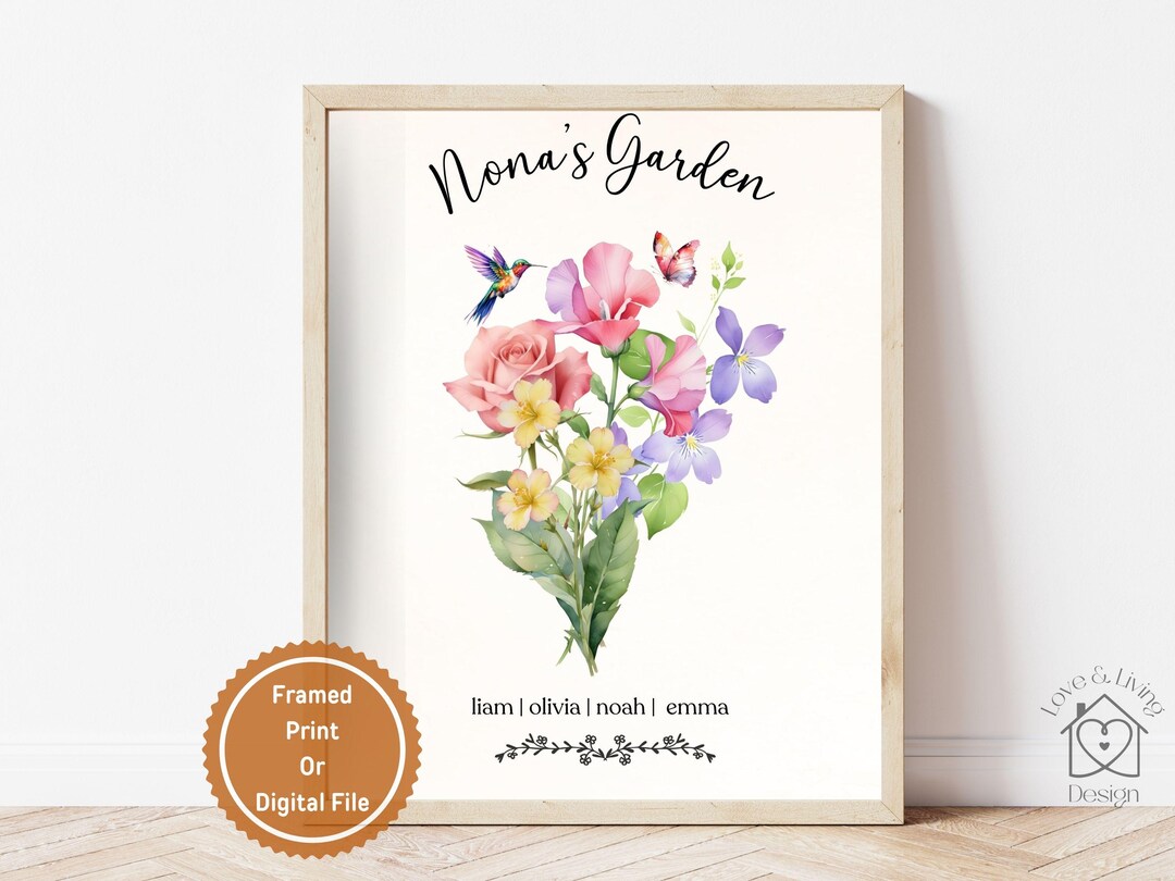 Birth Flowers Family Bouquet Print, Nona's Garden Mothers Day Gift ...
