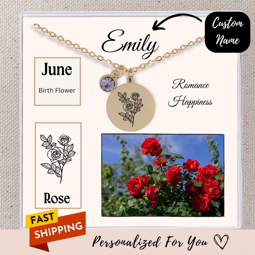 June Birth Flower Necklace Birth Month Necklace Personalized June ...