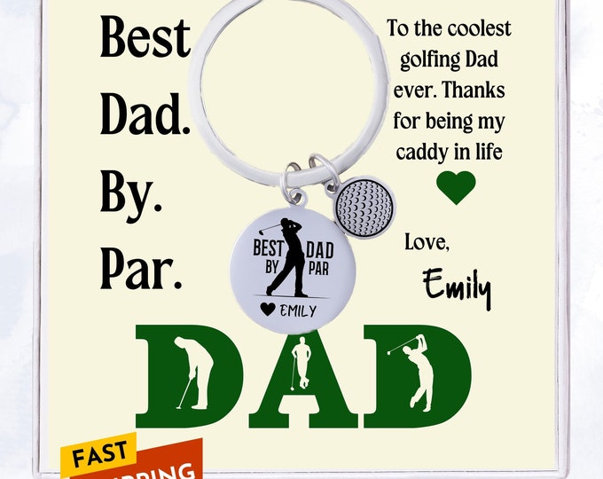 Best Dad by Par Keychain, Hand Stamped Keychain, Golf Gift, Golfing Dad ...