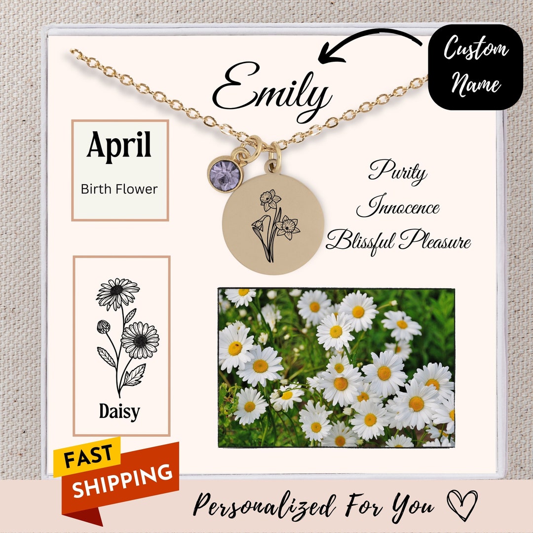 April Birth Flower Necklace Birth Month Necklace Personalized ...