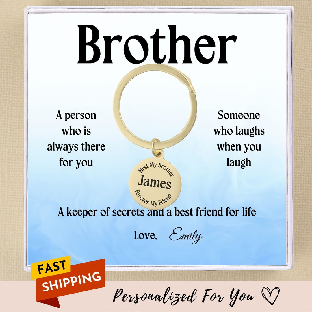 Brother Keychain Personalized Gold or Silver Keyring Brother Birthday ...