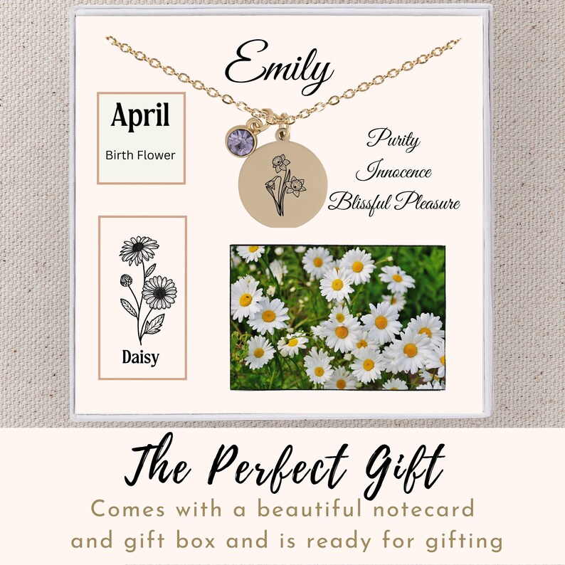April Birth Flower Necklace Birth Month Necklace Personalized ...
