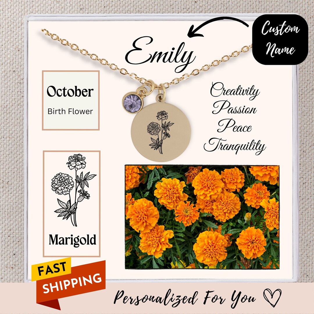 October Birth Flower Necklace Birth Month Necklace Personalized October ...