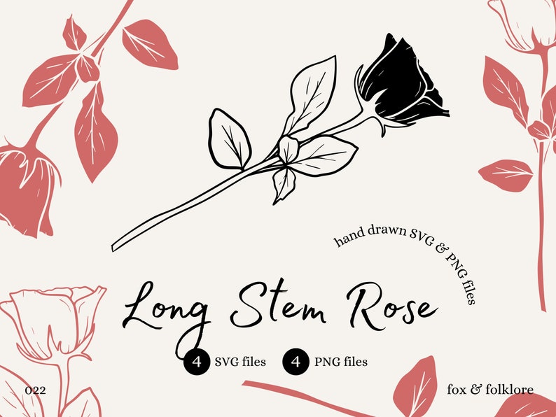 Hand Drawn Long Stem Rose SVG and PNG Files for Valentines, Invitations ...