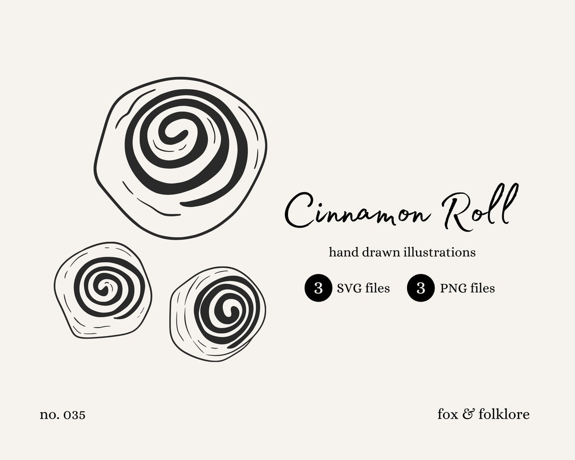 Hand Drawn Cinnamon Roll Illustrations - Cinnamon Roll SVG Clipart ...
