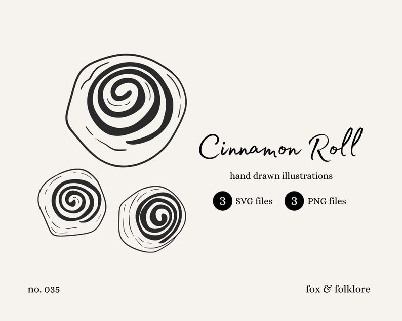 Hand Drawn Cinnamon Roll Illustrations - Cinnamon Roll SVG Clipart ...
