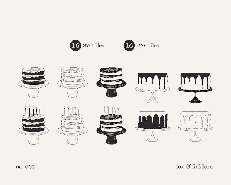 Hand-drawn Cake Illustration | SVG & PNG Clipart (digital Download) - Etsy
