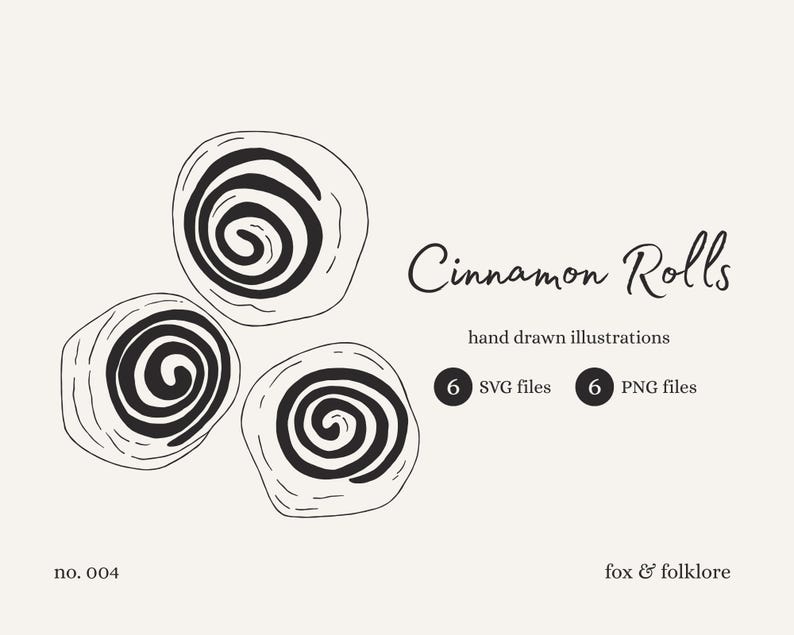 Hand Drawn Cinnamon Roll Illustrations | Bakery Art (PNG & SVG Digital ...