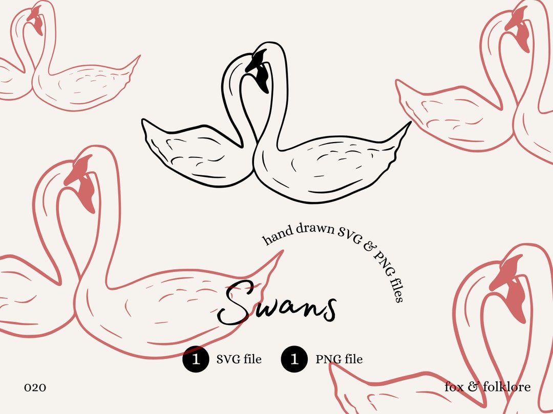 Hand Drawn Swans SVG and PNG Files for Valentines, Invitations and ...