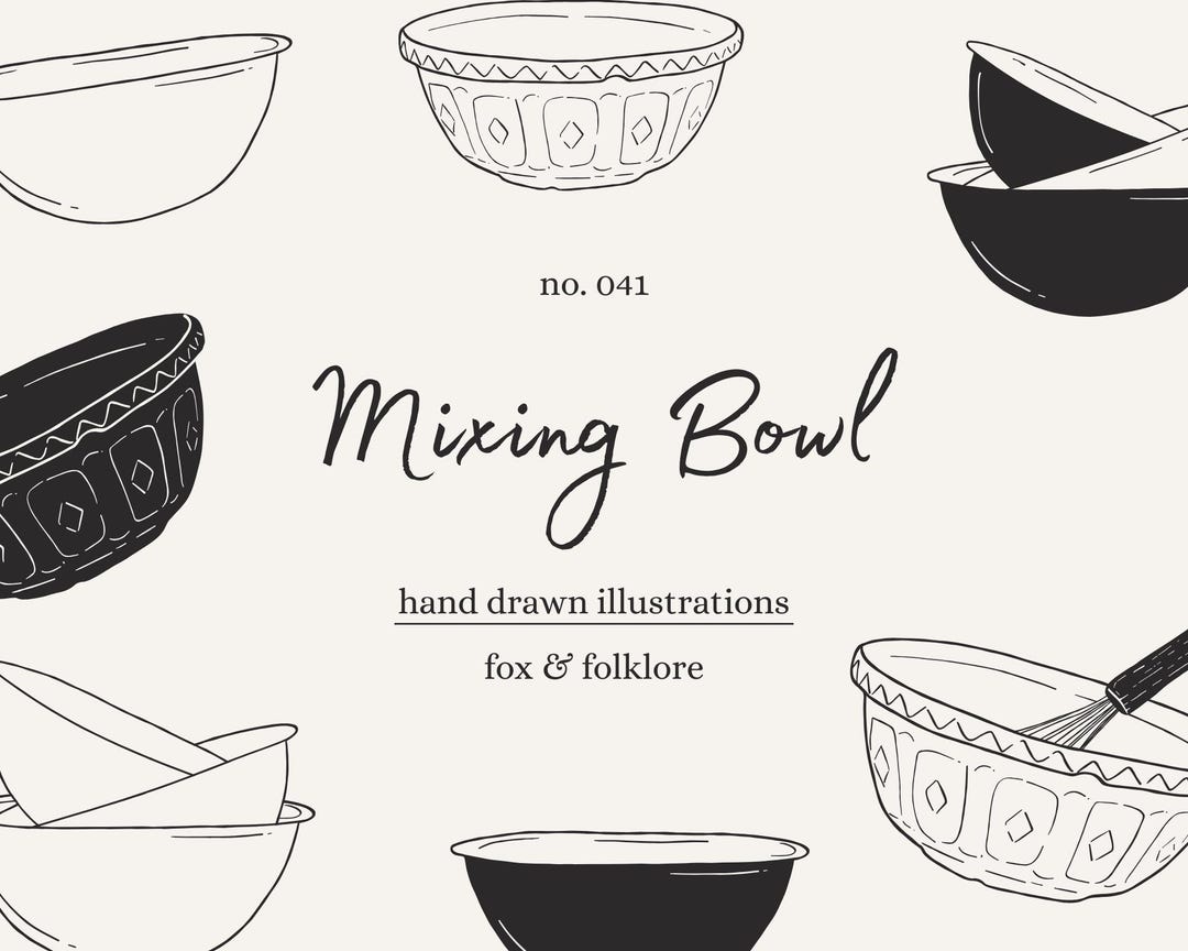 Hand Drawn Mixing Bowl PNG & SVG Illustrations | Baking Tool Graphics ...