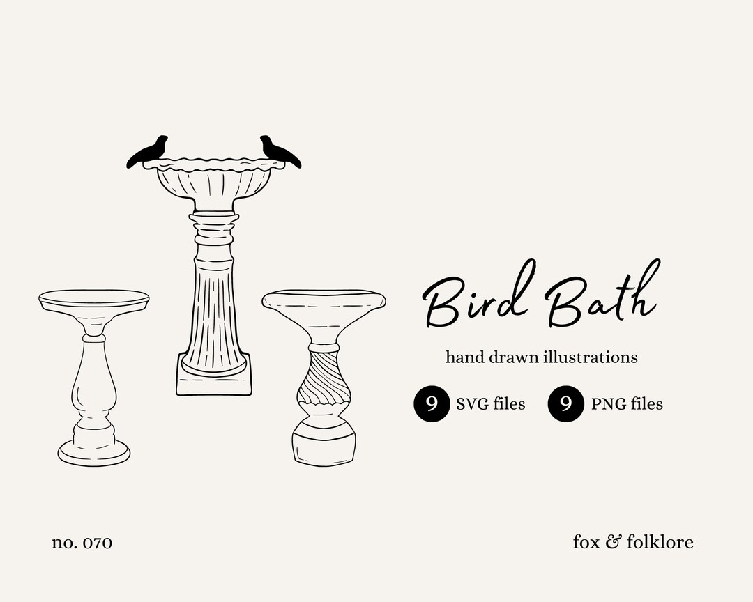Hand Drawn Bird Bath SVG & PNG - Springtime Illustration - DIY Garden ...