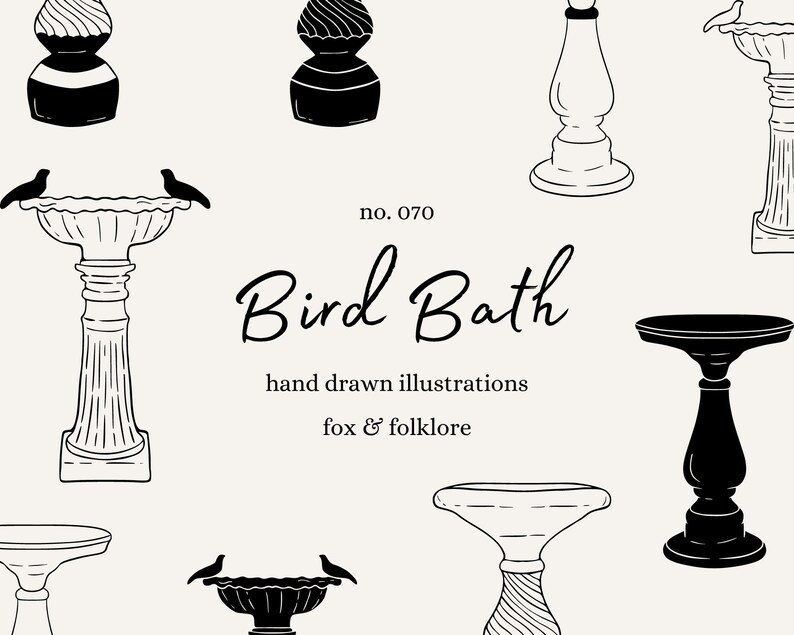 Hand Drawn Bird Bath SVG & PNG - Springtime Illustration - DIY Garden ...