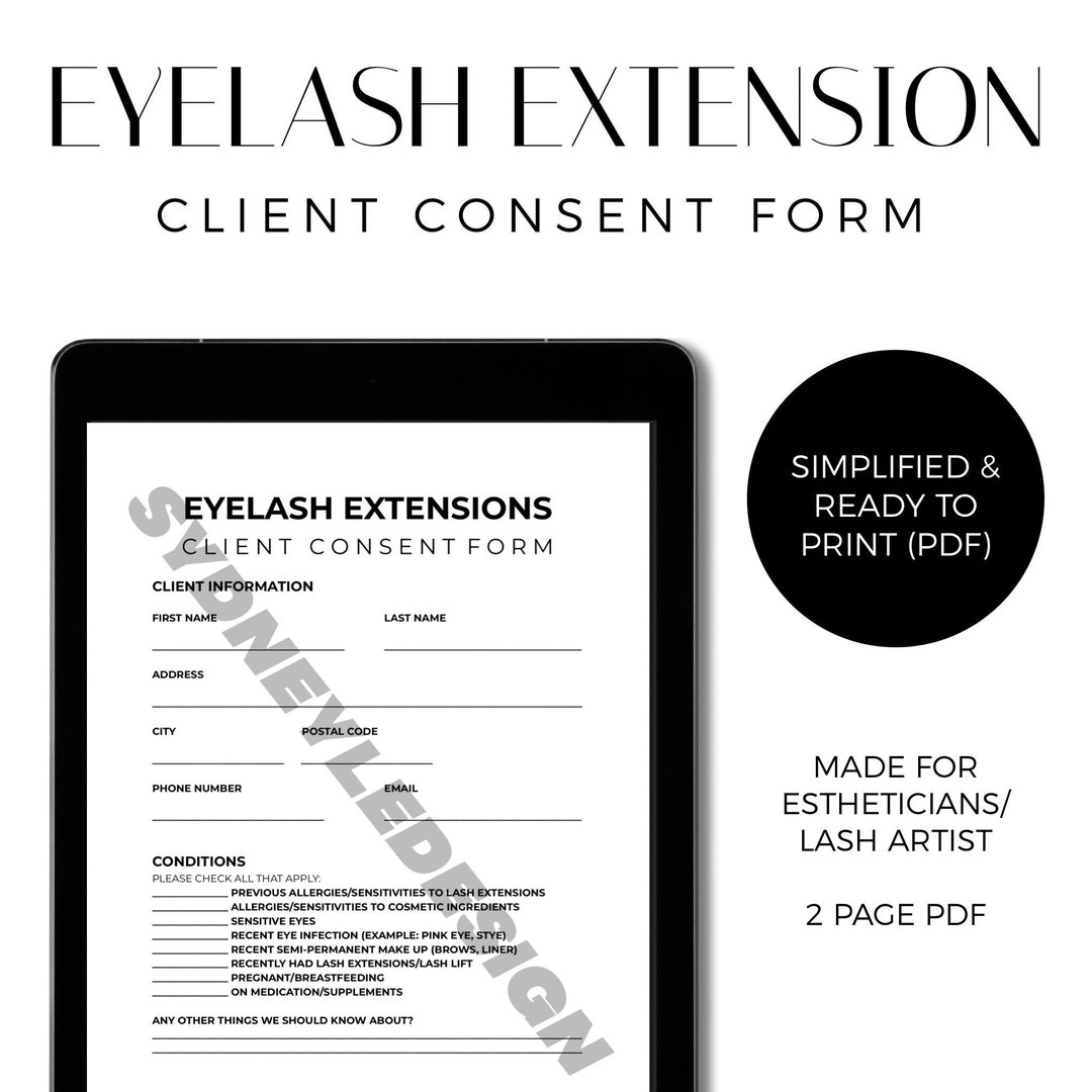 Eyelash Extensions Consent Form | Lash Waiver, Lash Artist Form, Lash ...