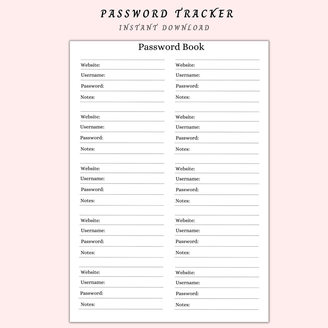 Password Book Digital Printable Password Tracker Password Keeper ...