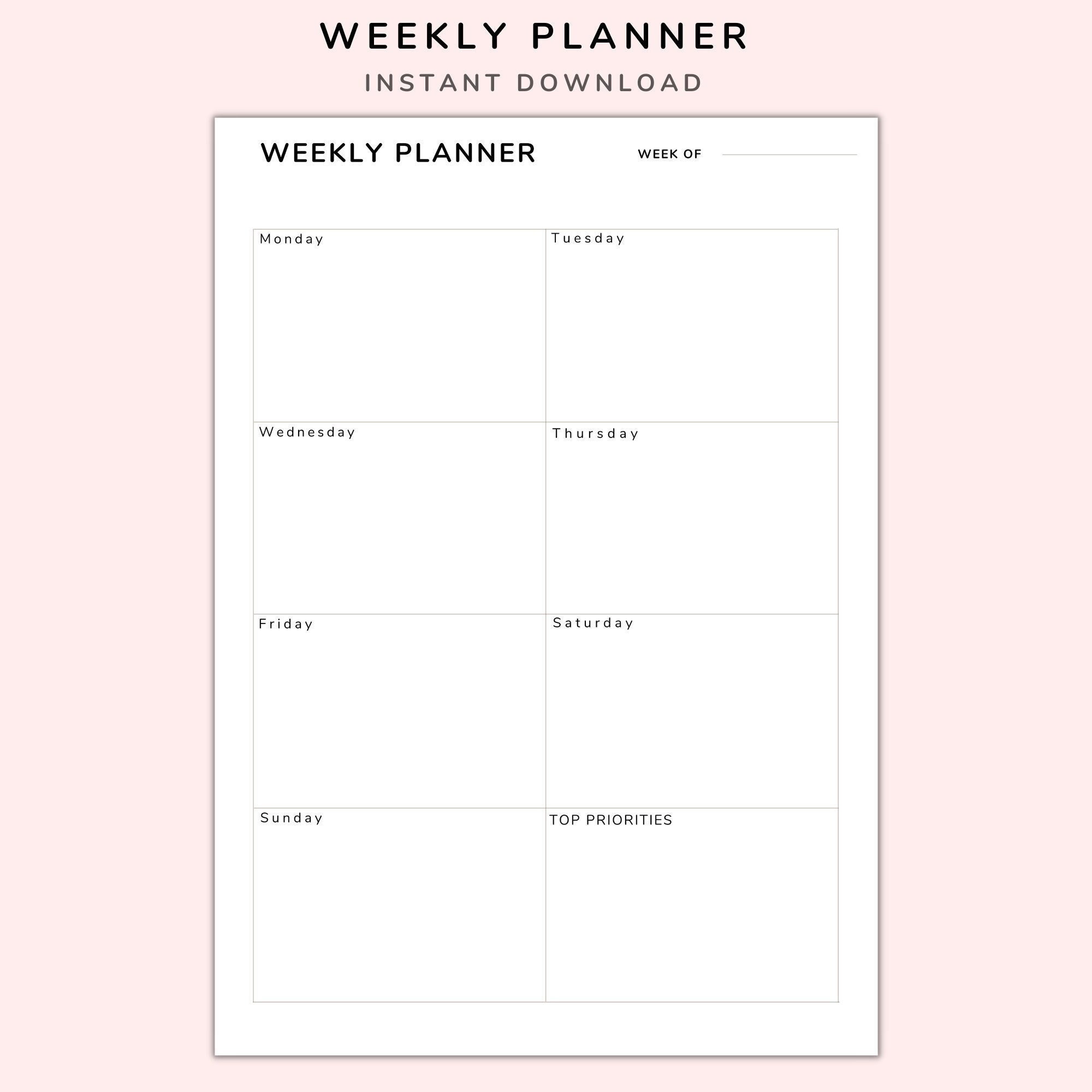 Printable Weekly Planner, Daily Digital Planner, Digital Planner PDF ...