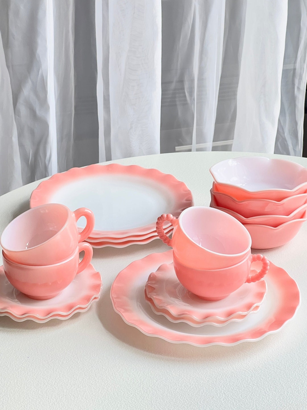 Hazel Atlas Crinoline Pink Ripple Dinnerware - Etsy