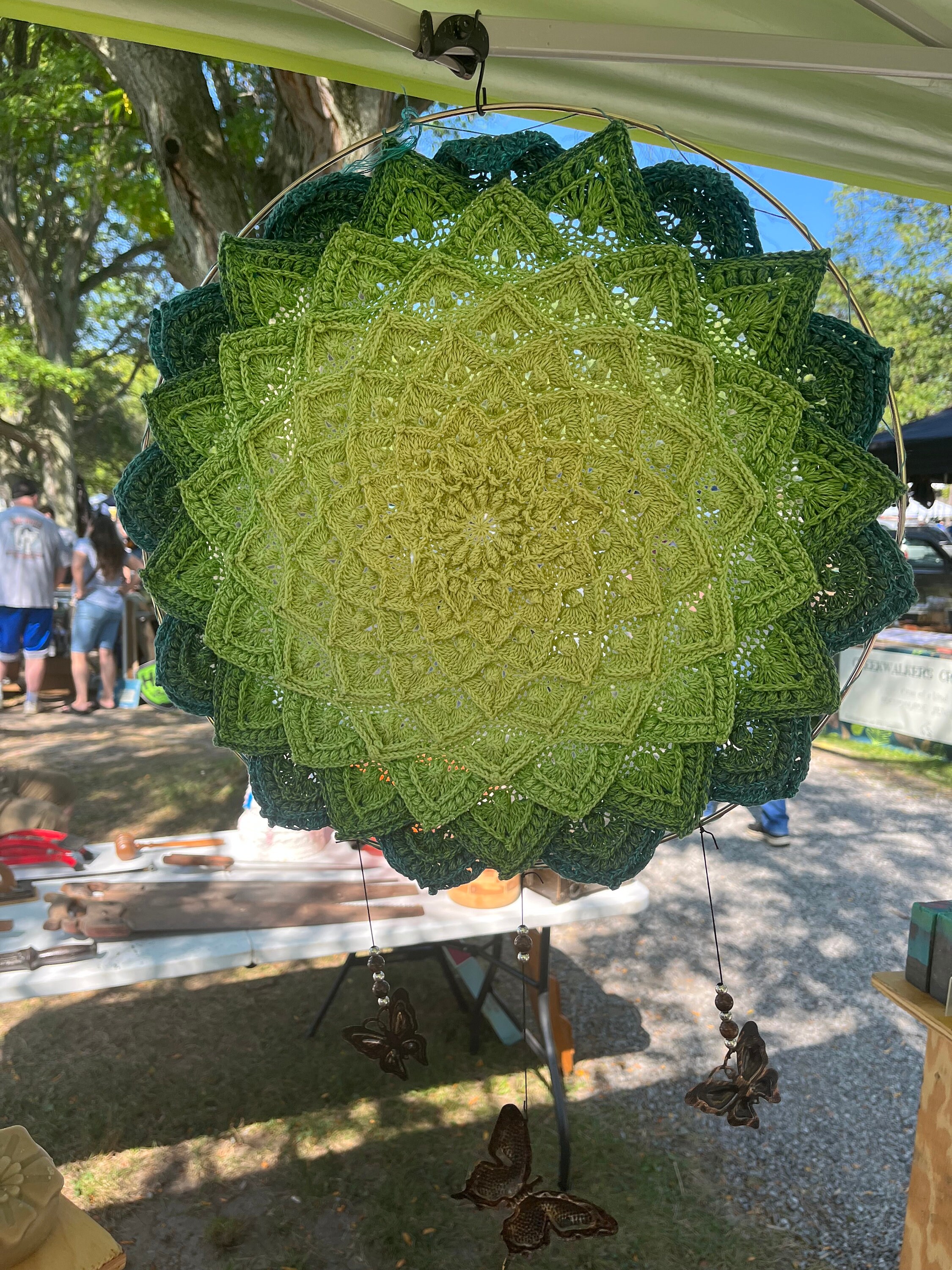 Crocheted Wall Hanging Mandela Asteria, Handmade, Mandala, Green Ombré ...