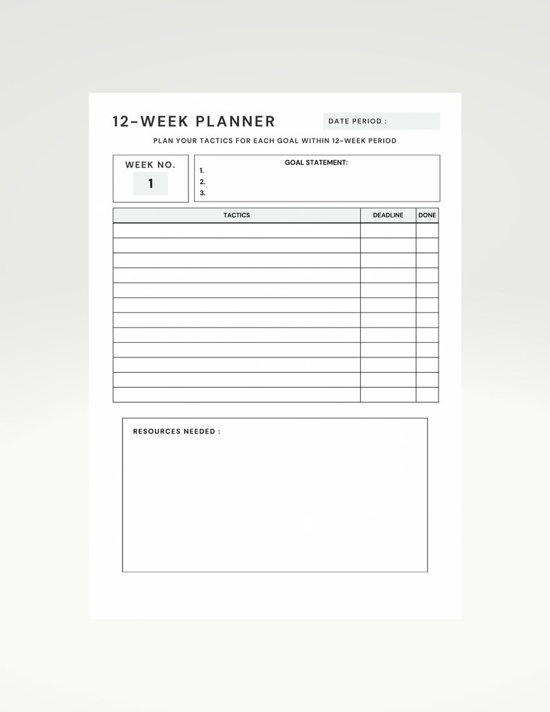 12 Week Year Planner-simple | Productivity Planner | Proactive Planner ...