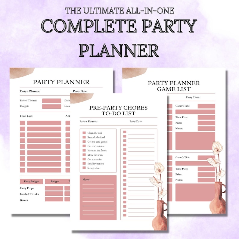 Party Planner Printable | Event Planning Checklist | Guest List PDF ...