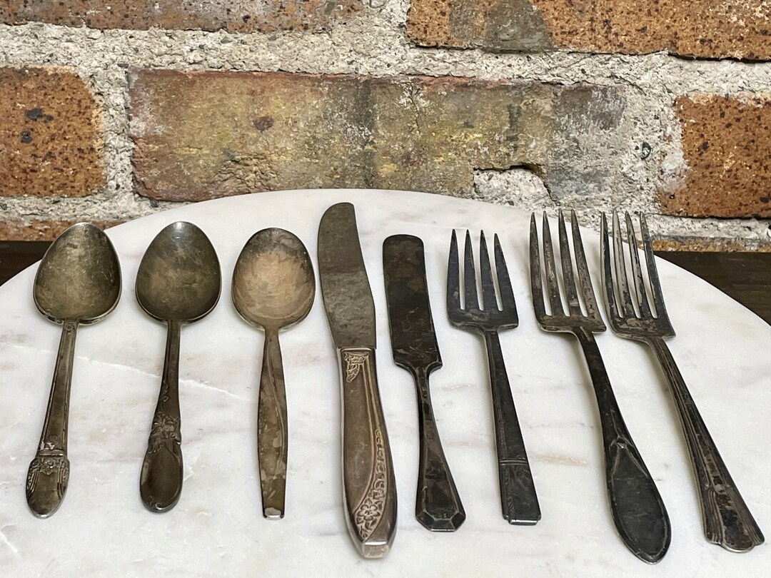 Vintage Silver Plated Flatware Set: 8 Piece Photography Prop - Etsy