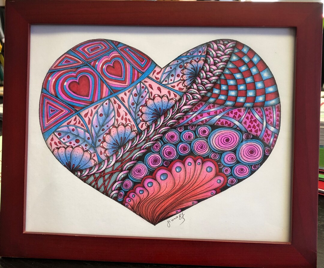 Zentangles Heart Art Valentines Funky Heart Intricate Love - Etsy