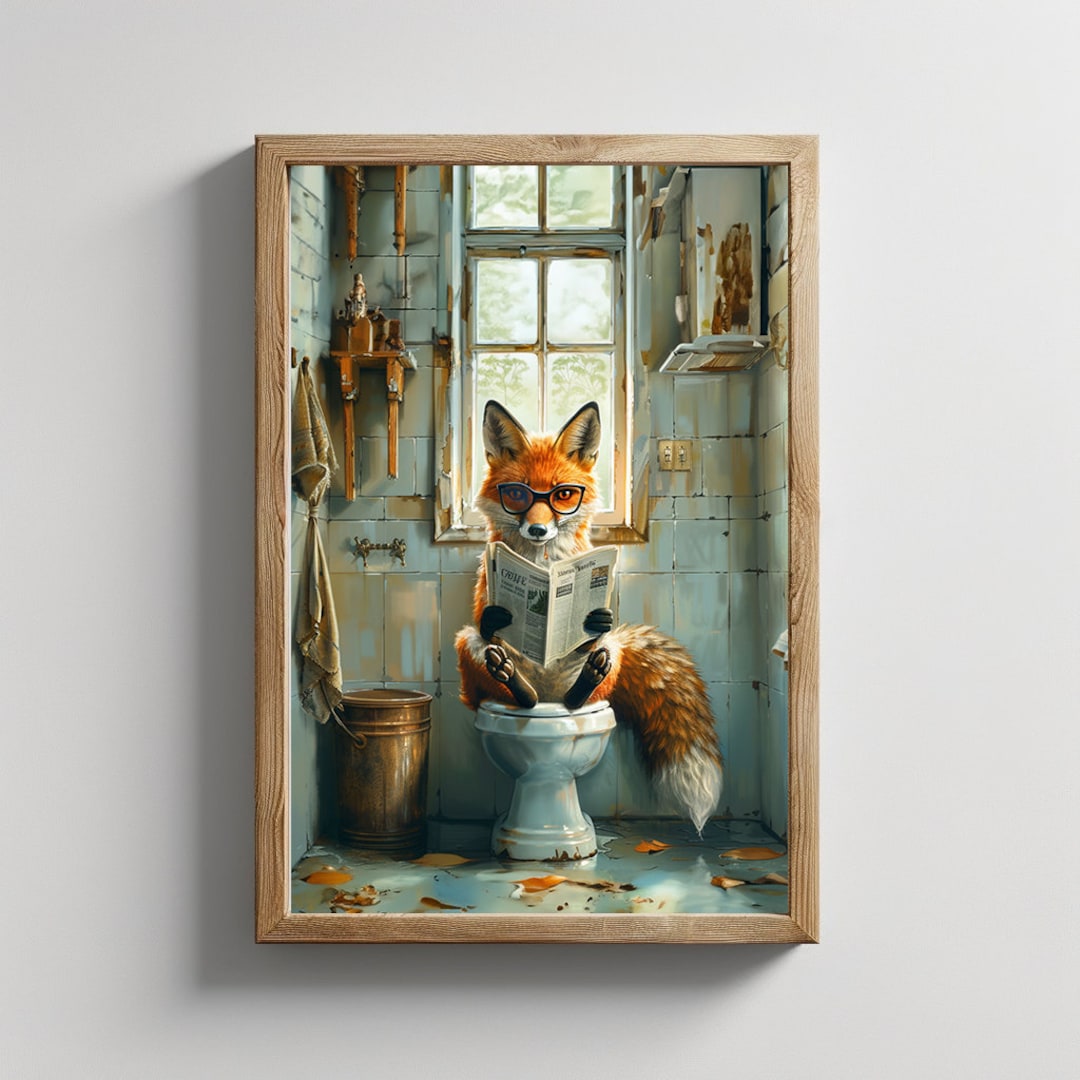 Fox Art, Funny Bathroom Decor, Fox in Toilet, Animal in Toilet, Kids ...