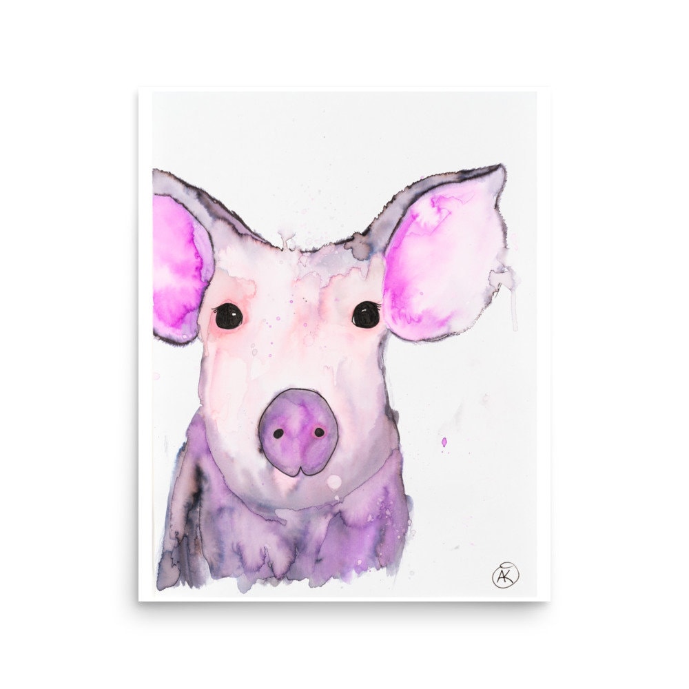Pig Print, Pig Watercolor Painting, Pig Wall Art, Pig Lover Gift, Pig ...
