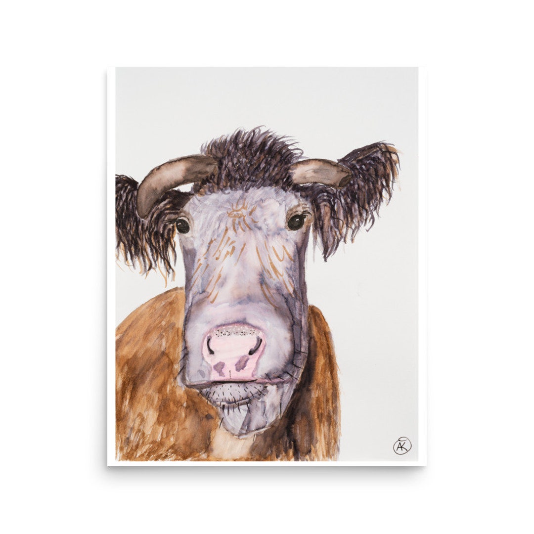 Cow Print, Cow Watercolor Painting, Cow Wall Art, Cow Lover Gift, Cow ...