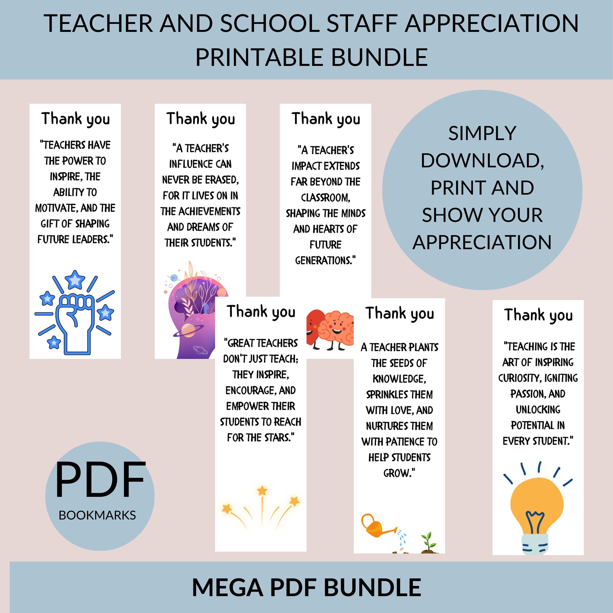 Teacher Appreciation Printable Bundle School Staff Gift Tags, Wall Art ...