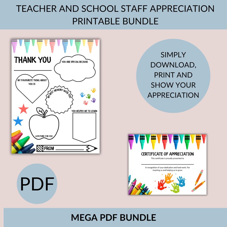 Teacher Appreciation Printable Bundle School Staff Gift Tags, Wall Art ...