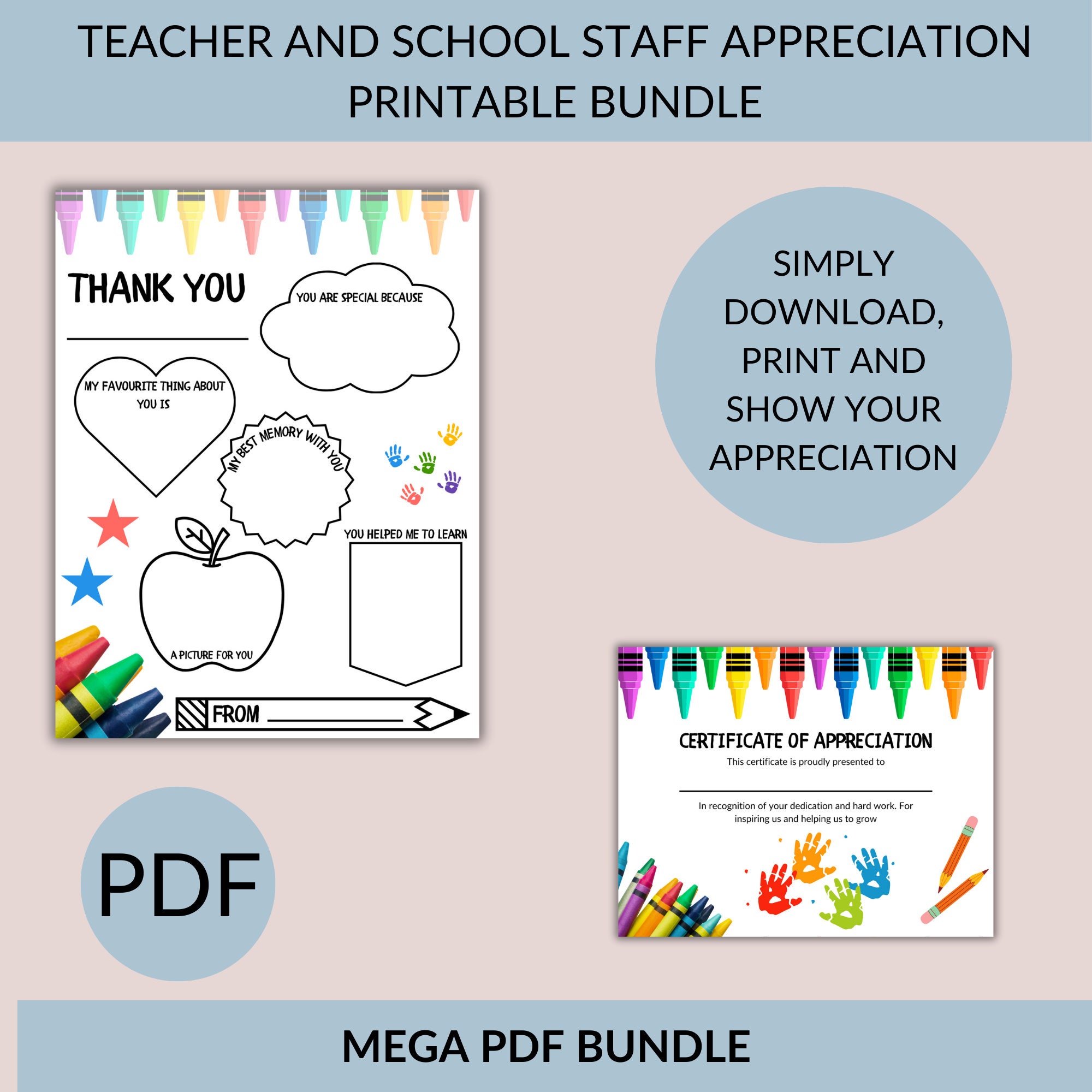 Teacher Appreciation Printable Bundle School Staff Gift Tags, Wall Art ...