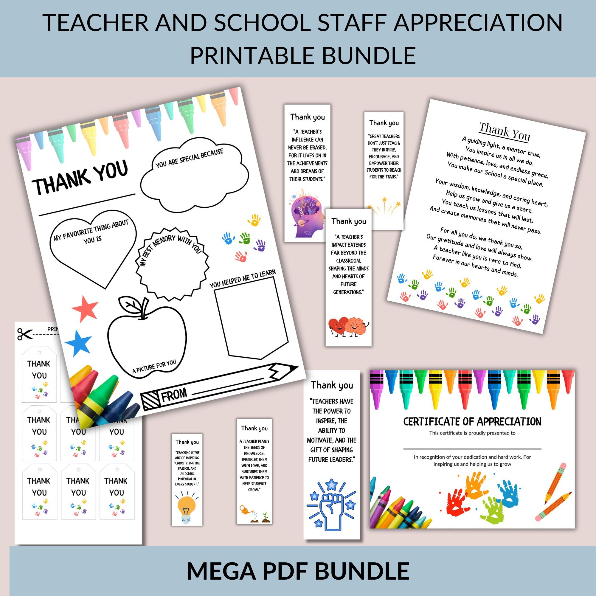 Teacher Appreciation Printable Bundle School Staff Gift Tags, Wall Art ...