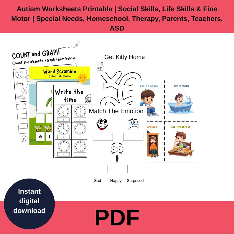 Autism Worksheets Printable | Social Skills, Life Skills & Fine Motor ...