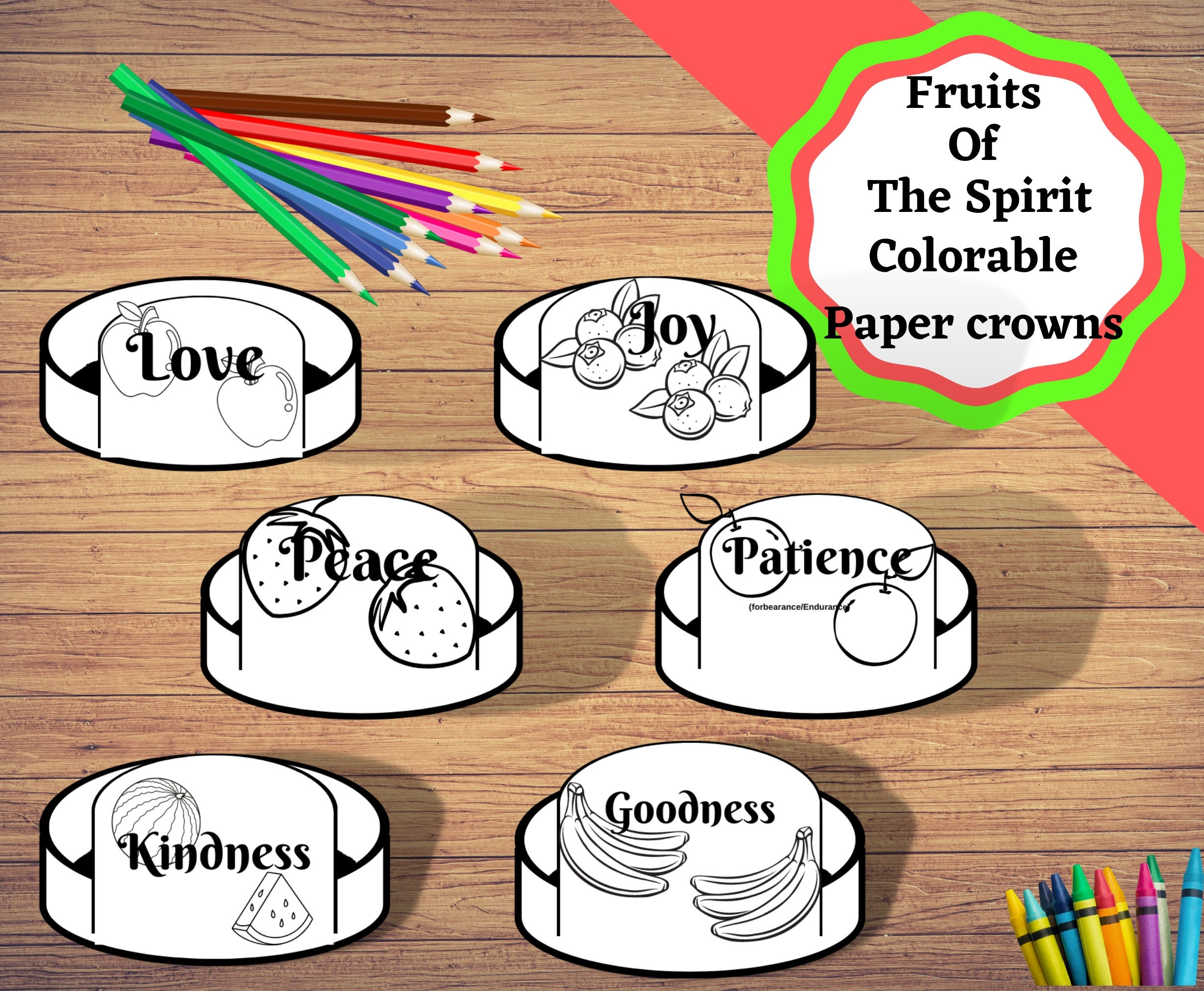 Printable Fruits of the Spirit Colorable Paper Crowns. Fruits of the ...