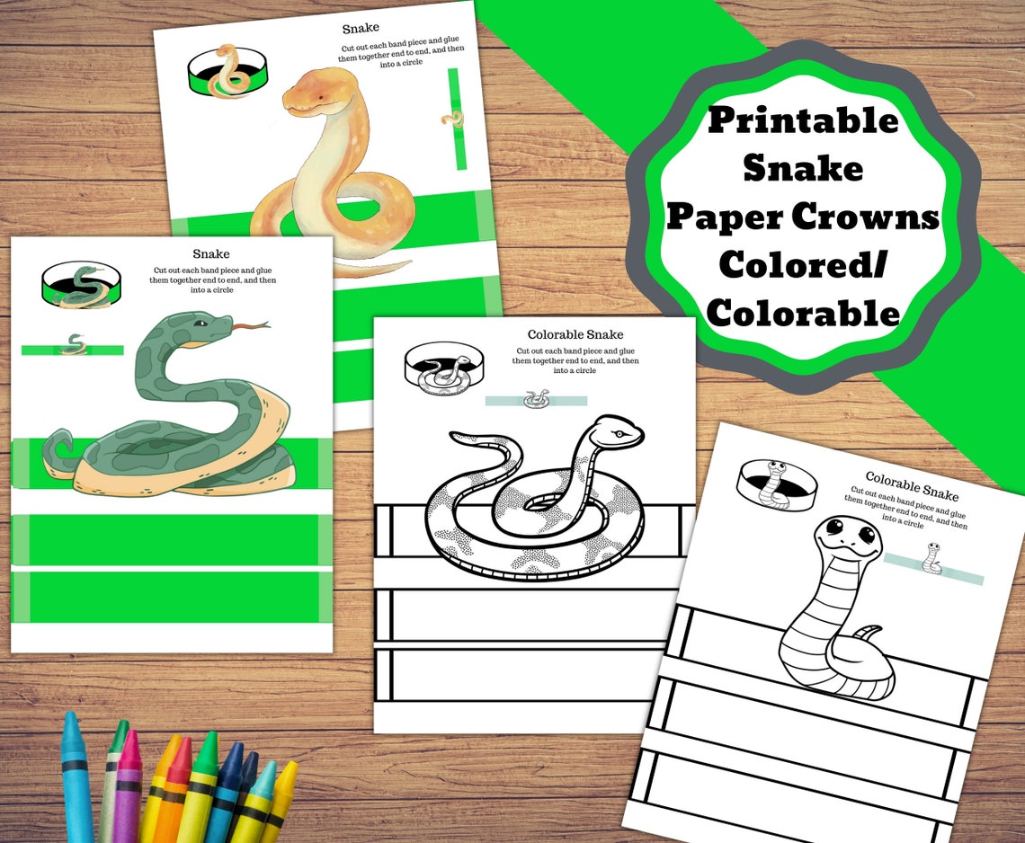 Printable Snake Paper Crowns, Head Bands. Snake Craft Both Colored and ...