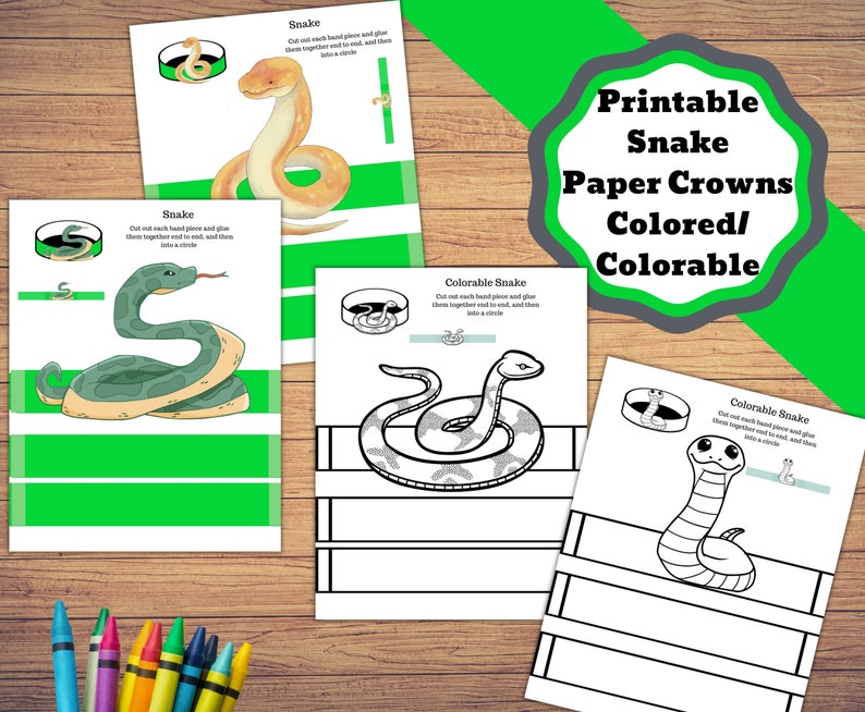 Printable Snake Paper Crowns, Head Bands. Snake Craft Both Colored and ...