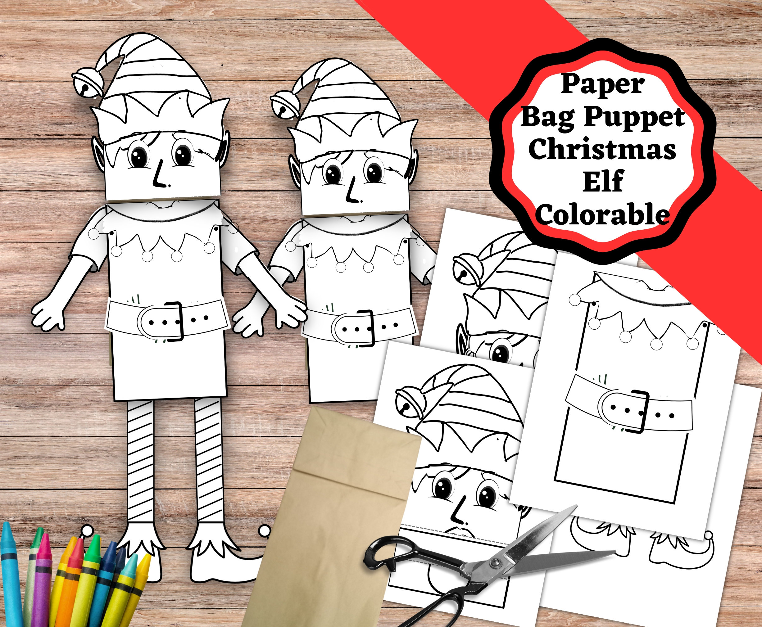 Printable Paper Bag Elf Puppet. This is a Colorable Elf Printable to ...