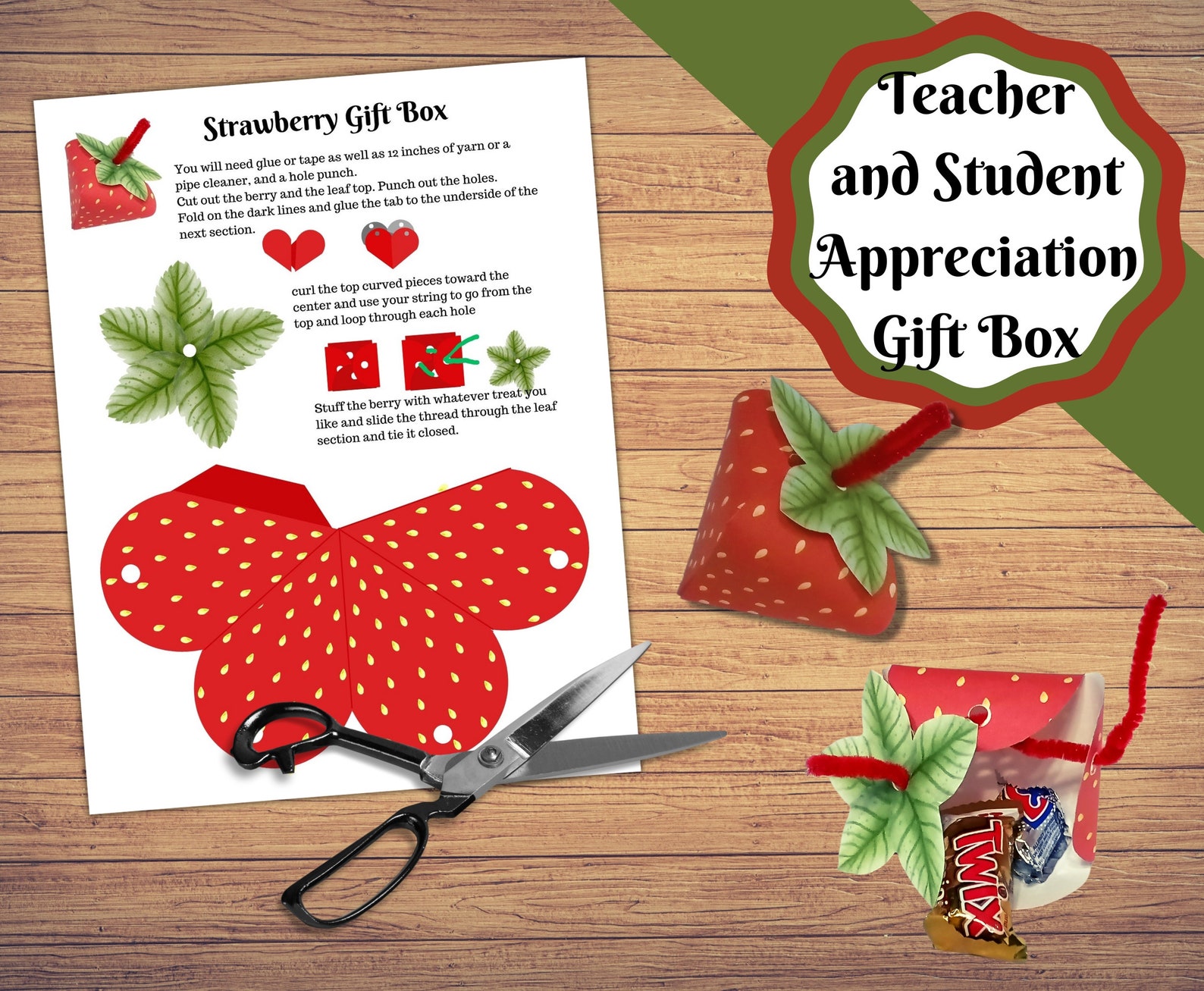Printable Strawberry Themed Gift Box and Gift Cards for Teacher ...