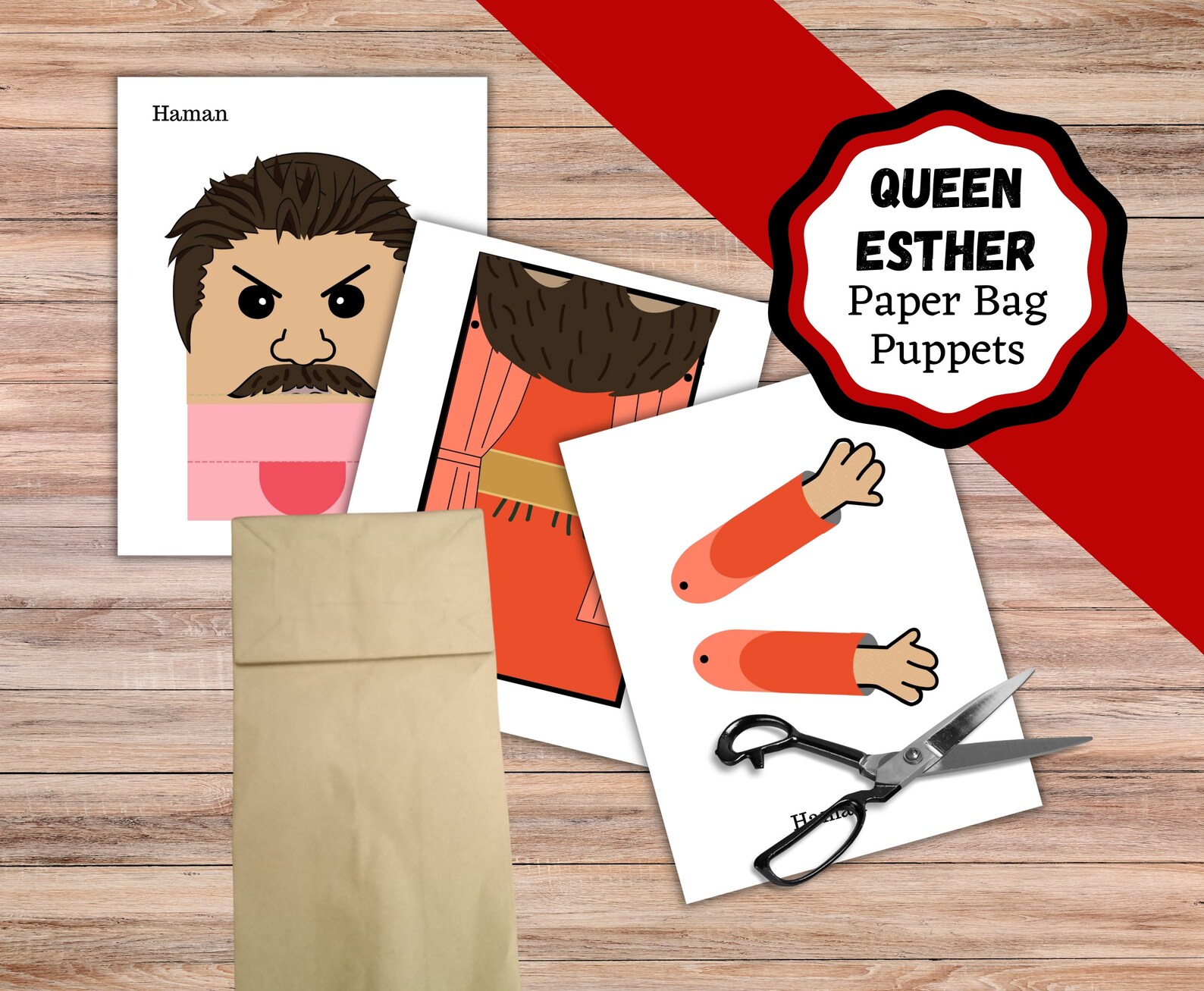 Printable Paper Bag Puppets for Esther, Bible Story Book of Esther ...