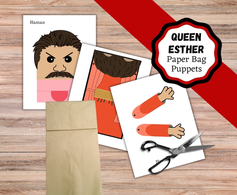 Printable Paper Bag Puppets for Esther, Bible Story Book of Esther ...