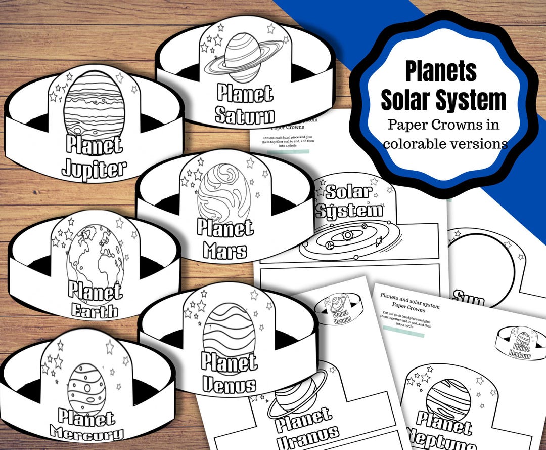 Planet and Solar System Paper Crown, Planets Colorable Kids Craft ...