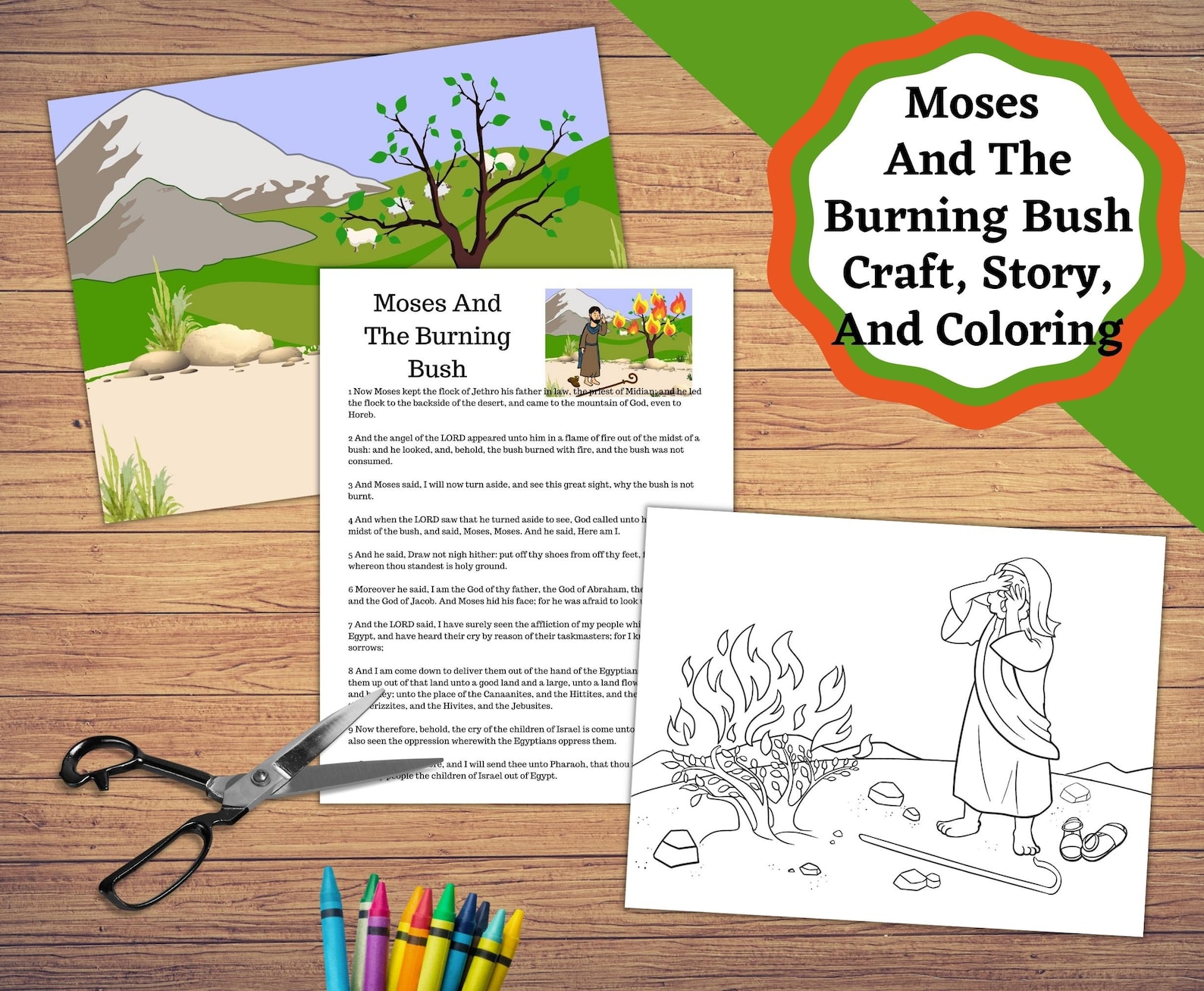 Moses and the Burning Bush, Printable Set of Craft and Coloring Pages ...