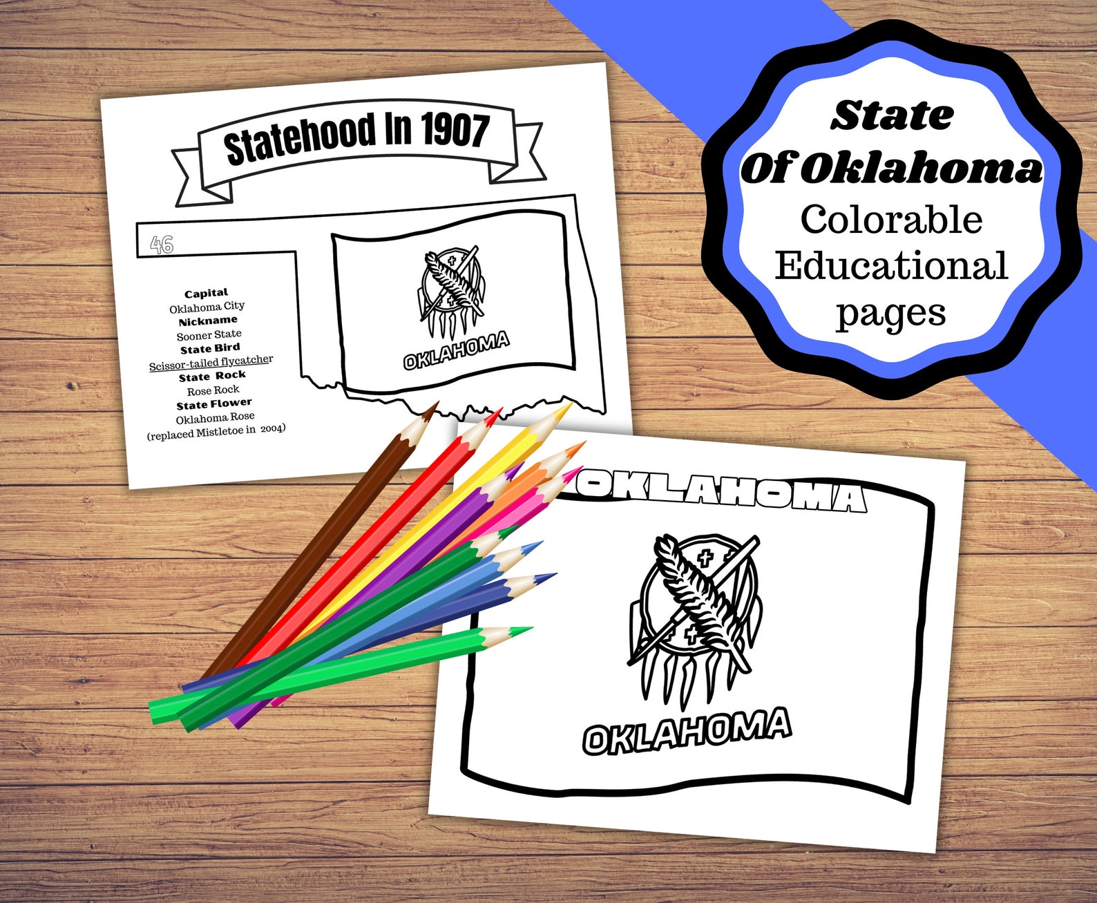 State of Oklahoma Printable Set of Coloring and Educational Pages ...