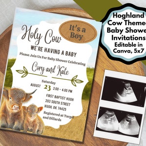 Highland Cow Themed Baby Shower Invitations. Printable Baby Shower ...