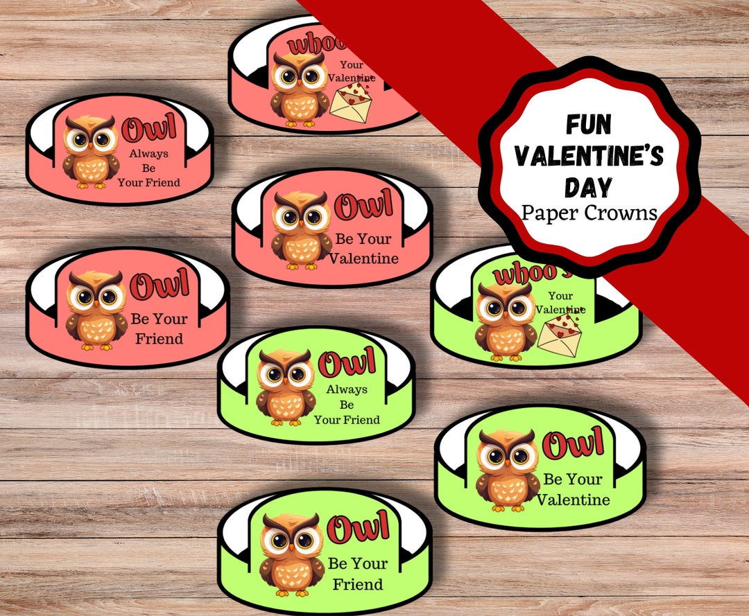 Printable Owl Themed Valentine's Day Paper Crowns. Printable Valentines ...