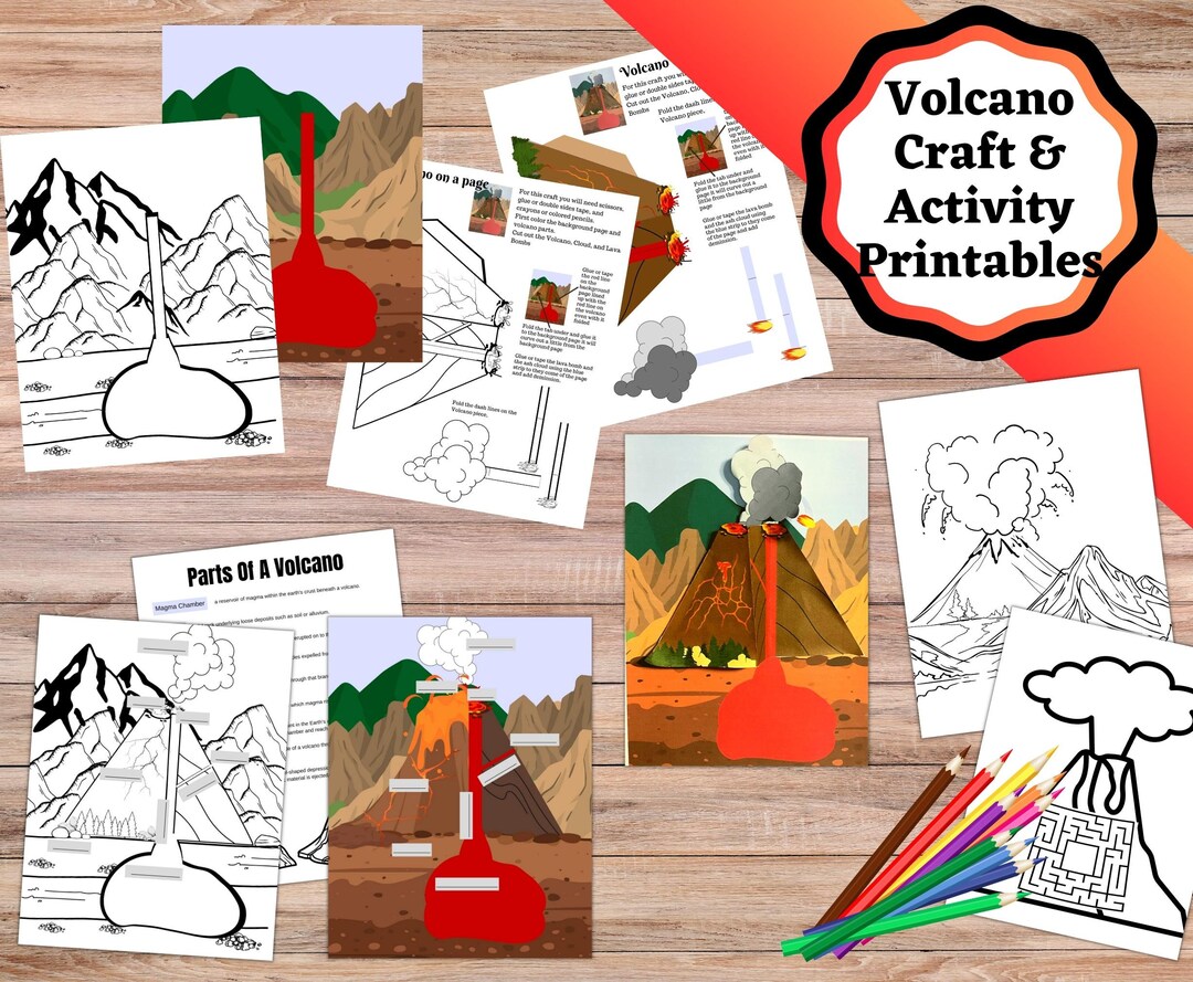 Printable Volcano Craft Pages, Craft, Activity, Coloring, and Maze ...